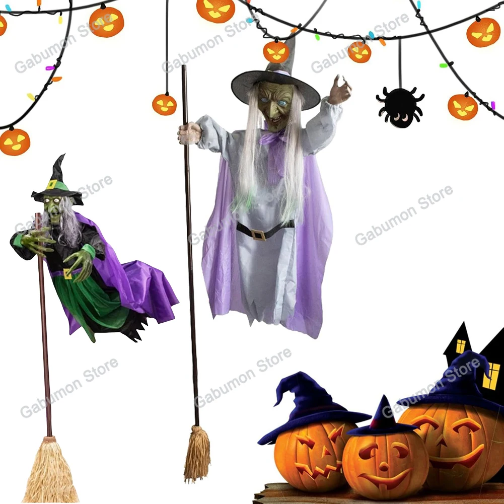 Flying Witch Decorations with Luminous Eyes Halloween Flying Witch on ...
