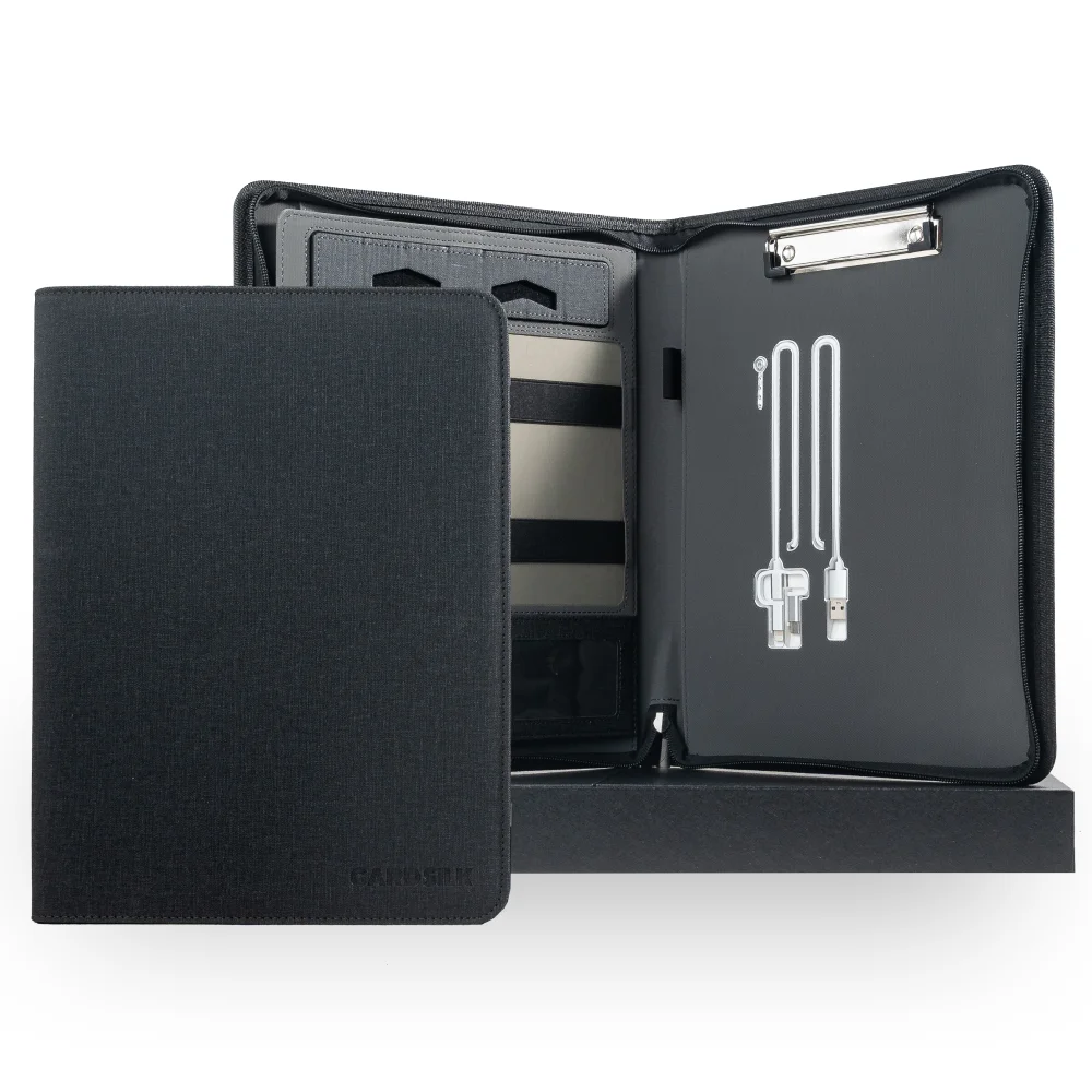 Leather Padfolio Folder with Magnetic Wireless Charging Stand, Hidden ...