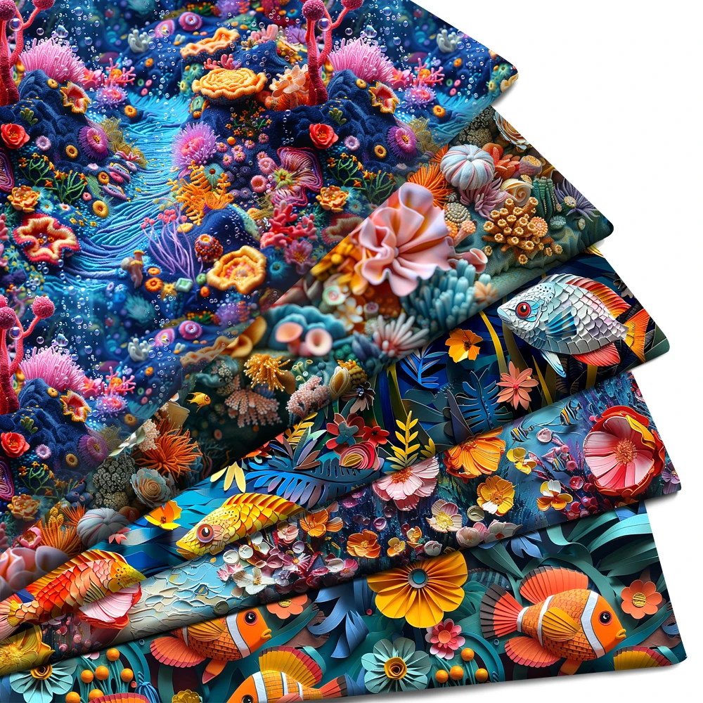 50*145cm Coral Fish 3D Floral Imitation Printed Polyester Pre-cut ...