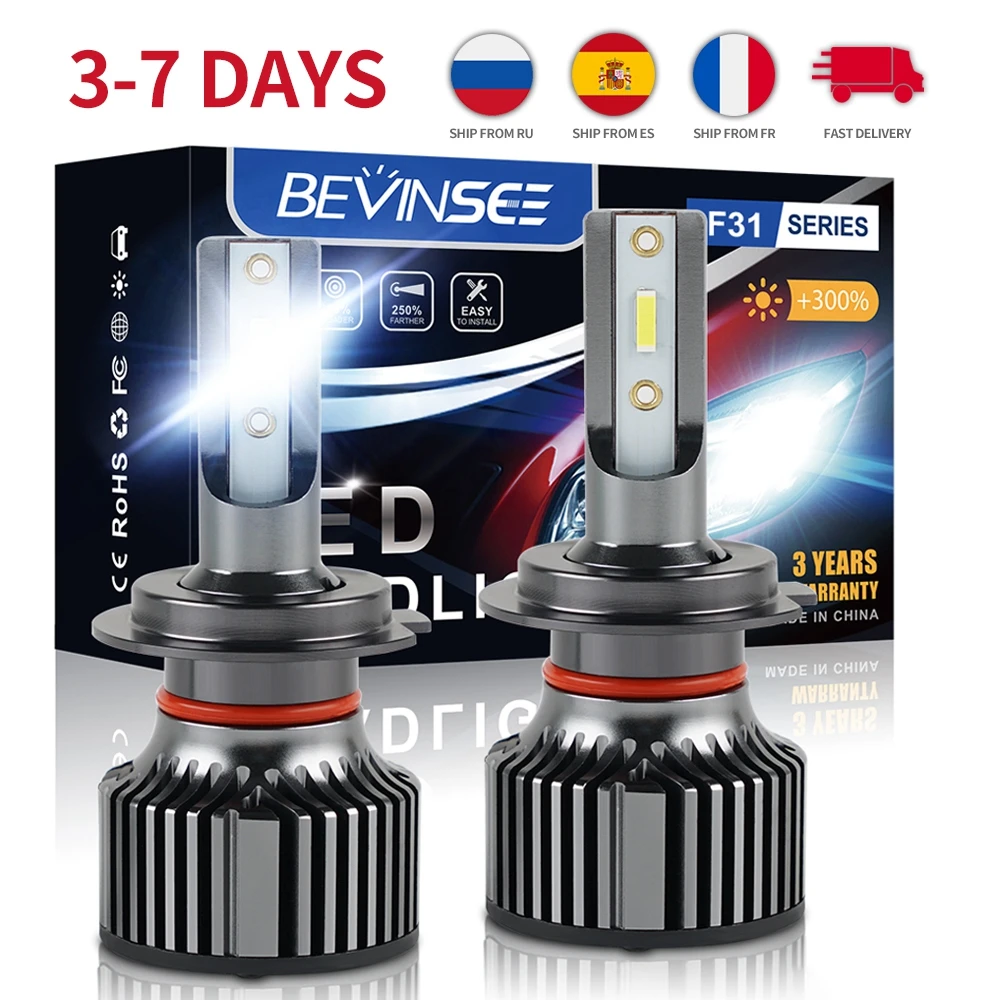 Bevinsee faro LED para coche, Bombilla de lámpara automática, H7, H4, H11, H1, H3, H8, HB3, 9005 ...