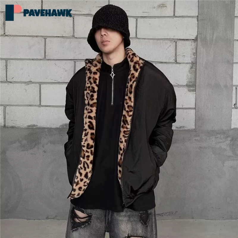 Retro-Two-sided-Leopard-Jacket-Men-Women-American-Hip-hop-Solid-Color ...