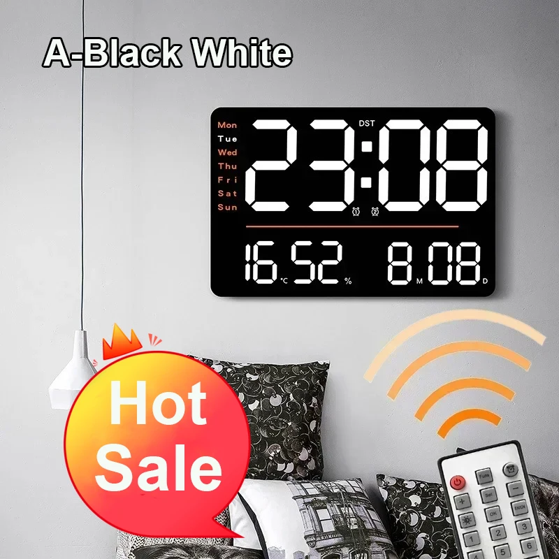 LED-gro-e-digitale-Wanduhr-Fernbedienung-Temperatur-Datum-Woche-Anzeige ...