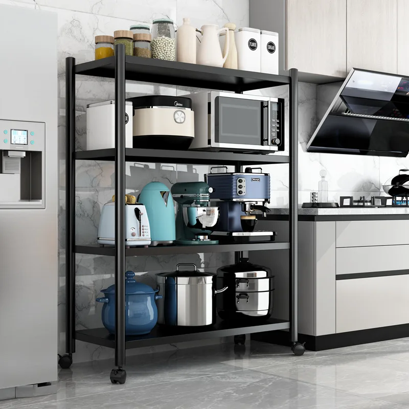 New-Black-Kitchen-Shelf-Floor-Multi-Layer-Household-Storage-Punch-Free ...