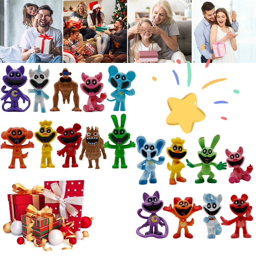 8/10Pcs Smiling Critters Toy Mini Figures Set Cartoon Small Cute ...