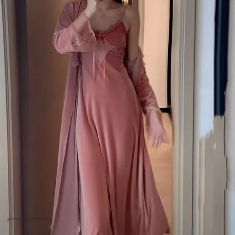 Long-Warm-Velour-Bathrobe-Gown-Elegant-Robe-Set-Winter-Autumn-Sleepwear ...