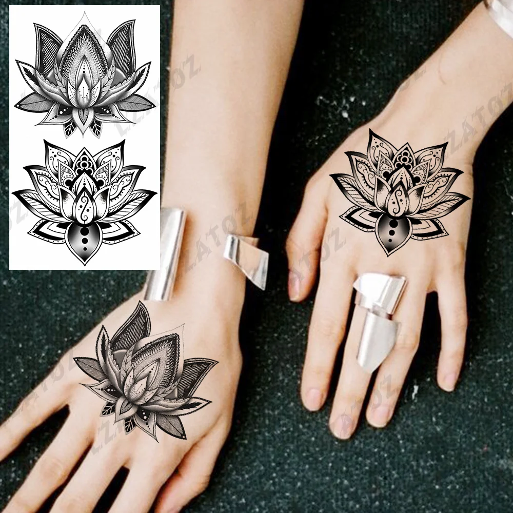DIY Lotus Flower Temporary Tattoos For Woman Adult Realistic Cross ...