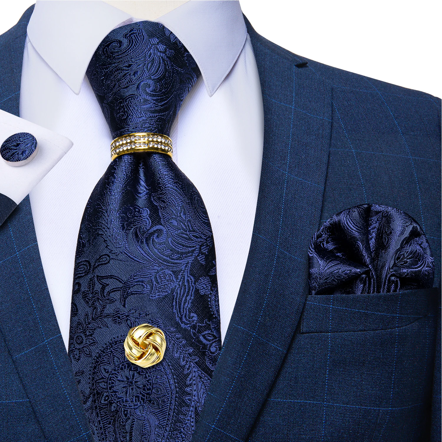 Luxury-Designer-Blue-Paisley-Silk-Ties-for-Men-Accessories-Metal-Tie ...
