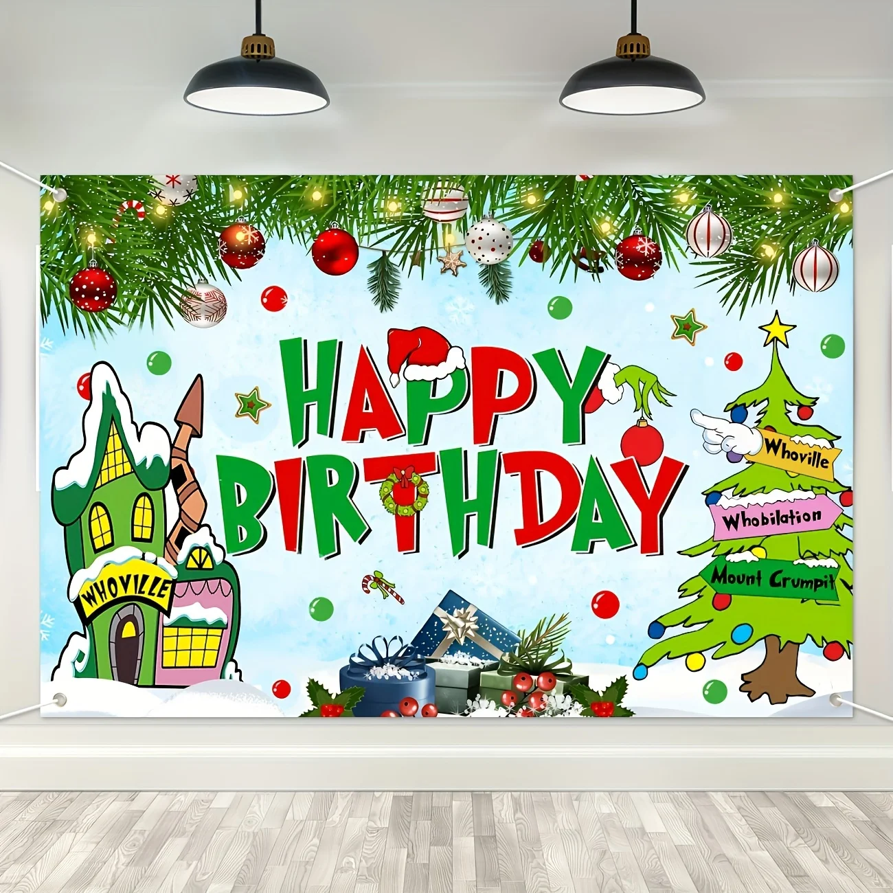 Christmas Birthday Party Decorations Whoville Happy Birthday Backdrop ...