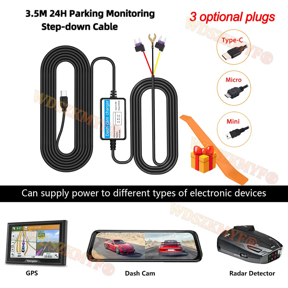 Mini / Micro / Type-C 2.5A 3.5m 24H Parking Car Dash Cam DVR 12-24v ...