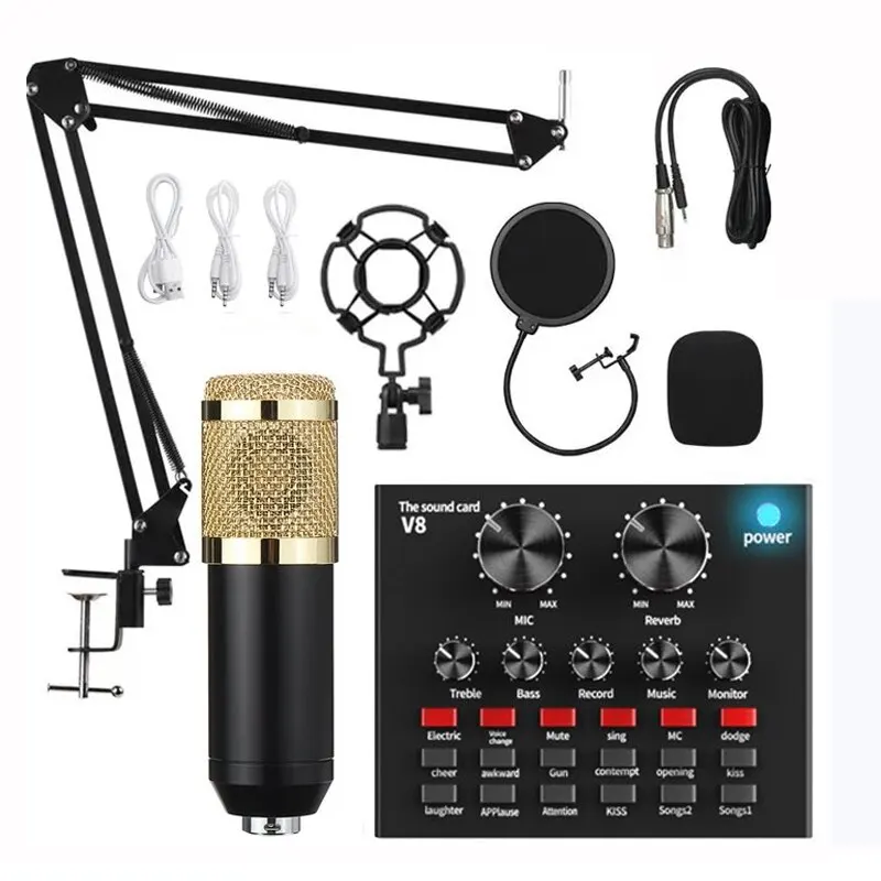 Professional Condenser Microphone Kit with V8 Sound Card Set for Live ...