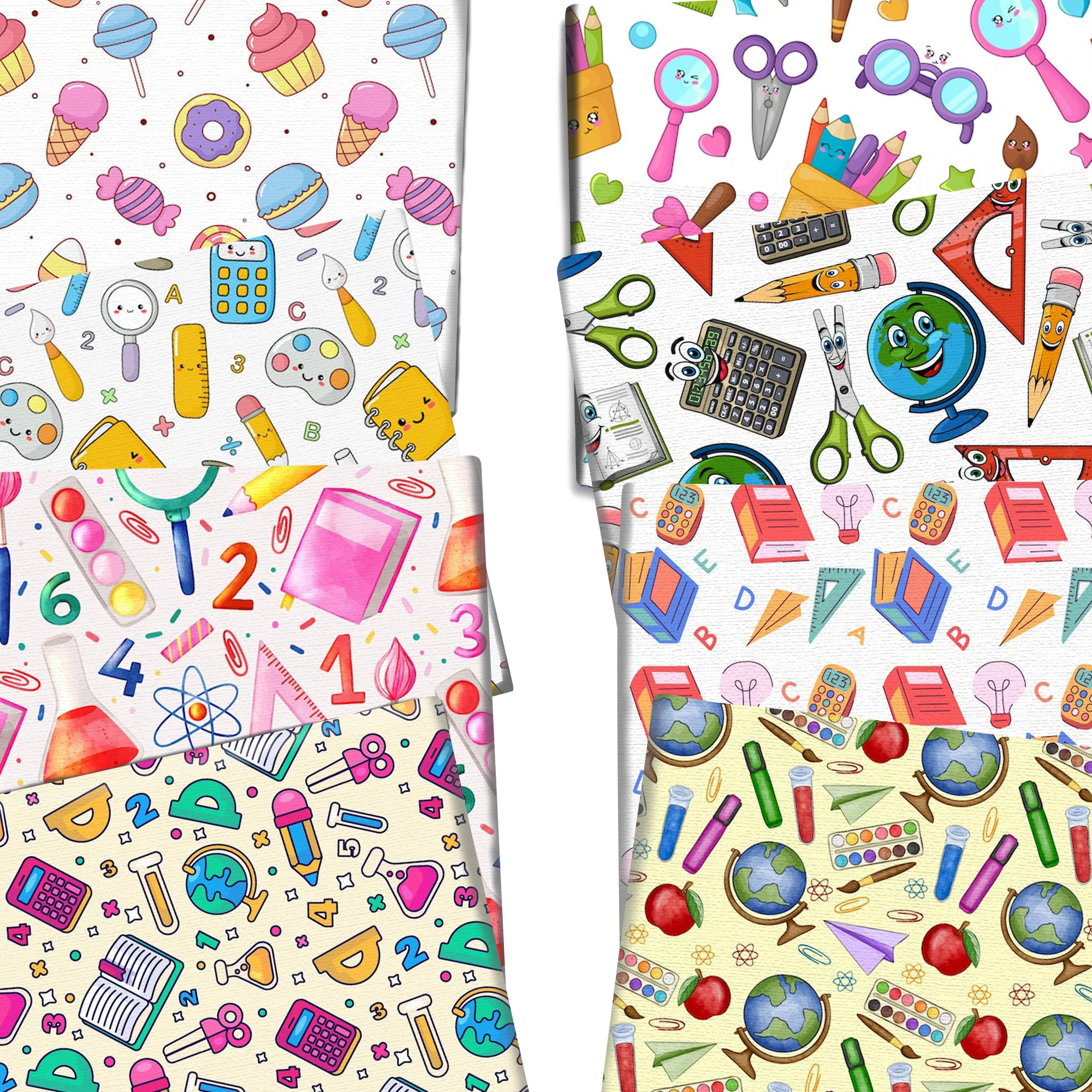 50*145cm Back to School Pencil Ruler Book Patchwork Polyester Cotton ...