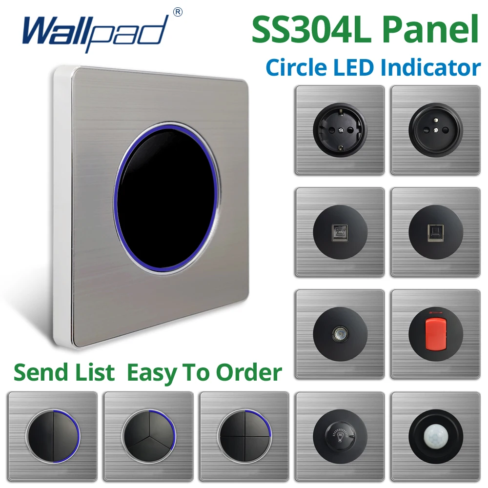 Wallpad-Stainless-Steel-Panel-Large-Circle-LED-Indicator-1-2-3-4-Gang ...
