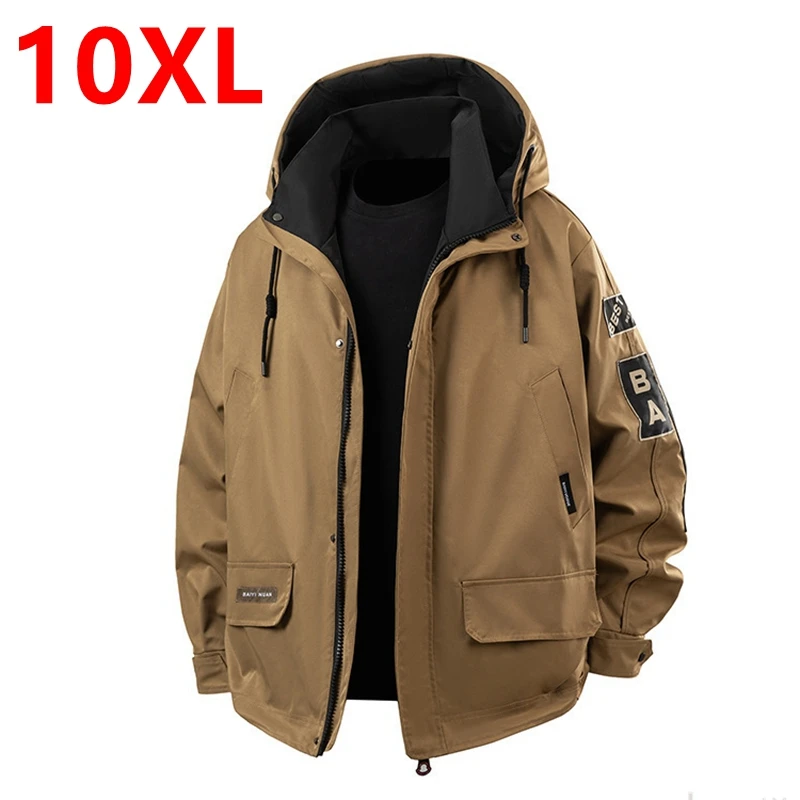 Big Size Men Spring Autumn Casual Windbreaker Hooded Coat Large Pocket ...