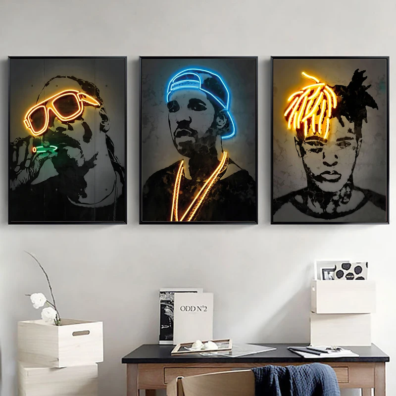 Tupac-Portrait-Neon-Art-Canvas-Prints-Painting-Hip-Hop-Singer-Rapper ...