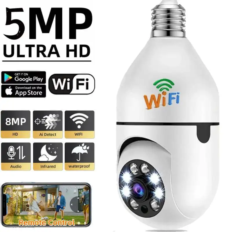 5MP-E27-Bulb-Wifi-Surveillance-Camera-Night-Vision-Automatic-Human ...