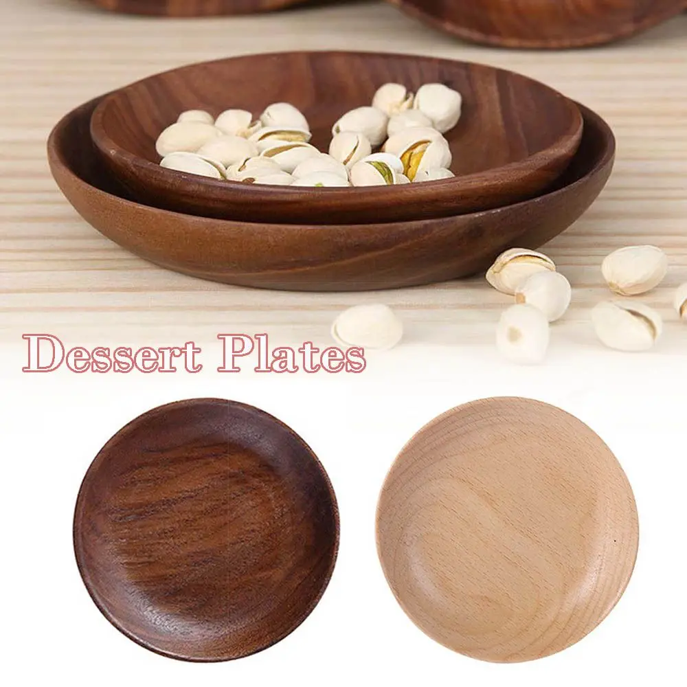 Wooden-Round-Plates-Fruit-Cake-Tea-Coffee-Dessert-Dish-Food-Serving ...