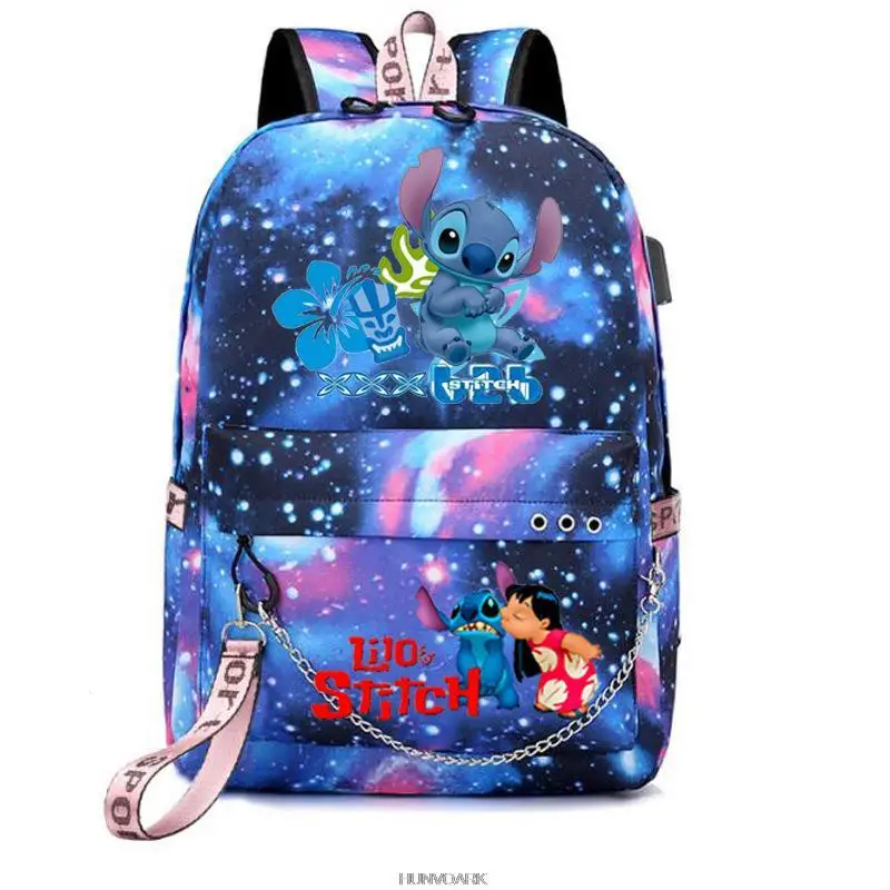 New Disney Lilo And Stitch Backpack USB Charge Cartoon Stitch Boys ...