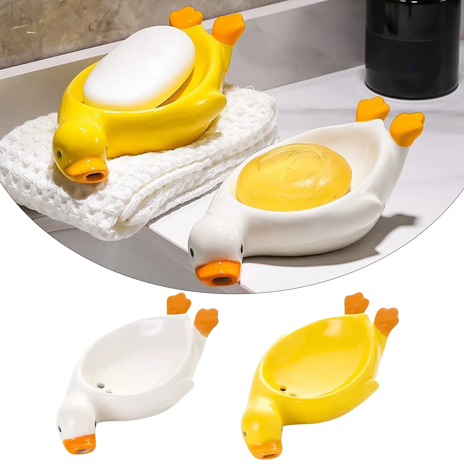 Cute-Yellow-Duck-Shape-Soap-Box-Drainable-Cartoon-Soap-Dish-Soap-Holder ...