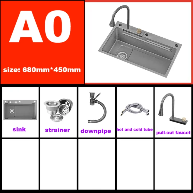 304 Gun Grey Large Single Trough Flying Rain Waterfall Kitchen ...