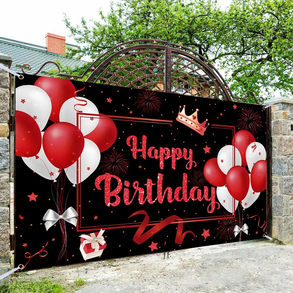 Red Birthday Banner Decorations Balloons Party Decorations Photo Booth ...