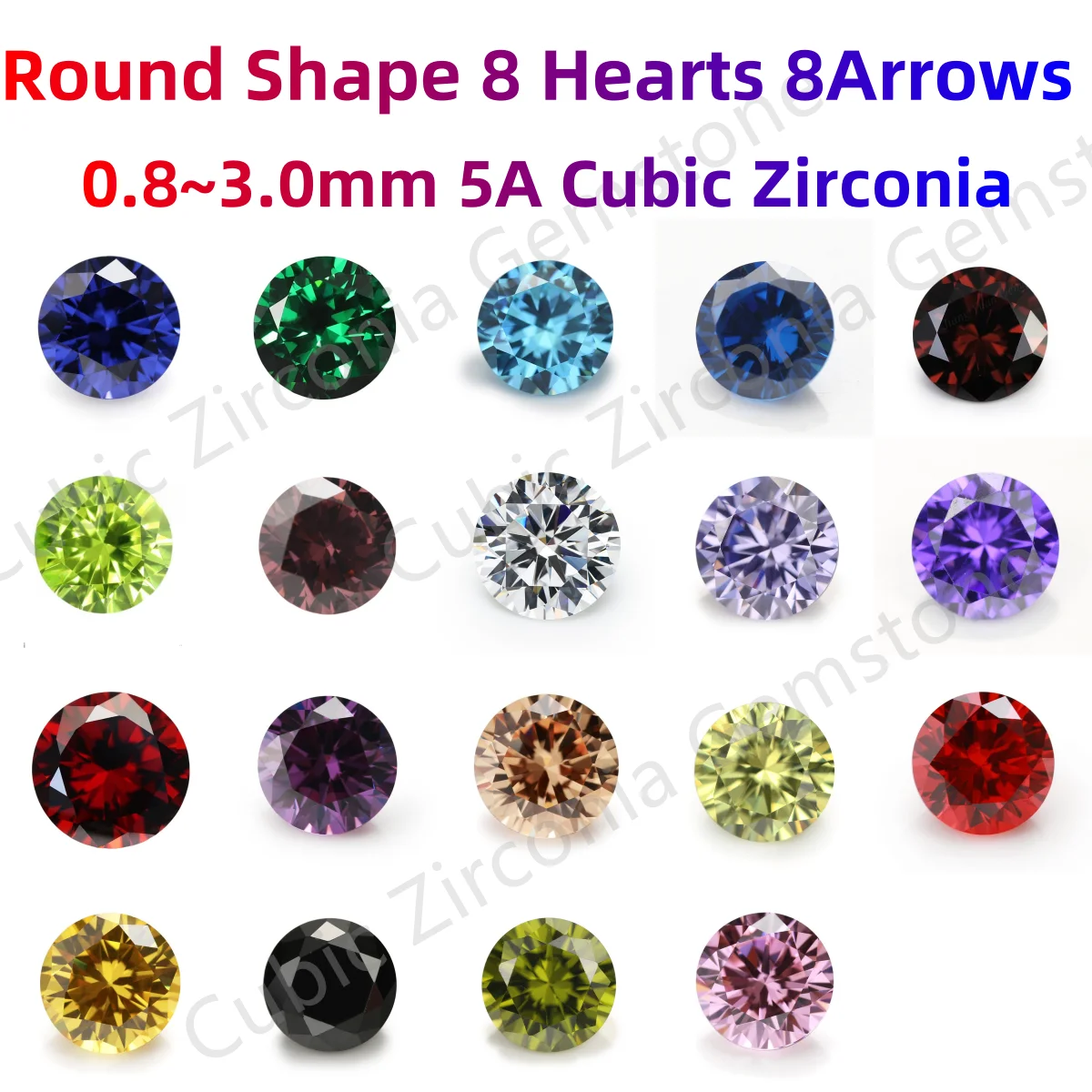 Round Shape 1.0~12mm 5A Cubic Zirconia Stone White Green Blue Loose CZ ...
