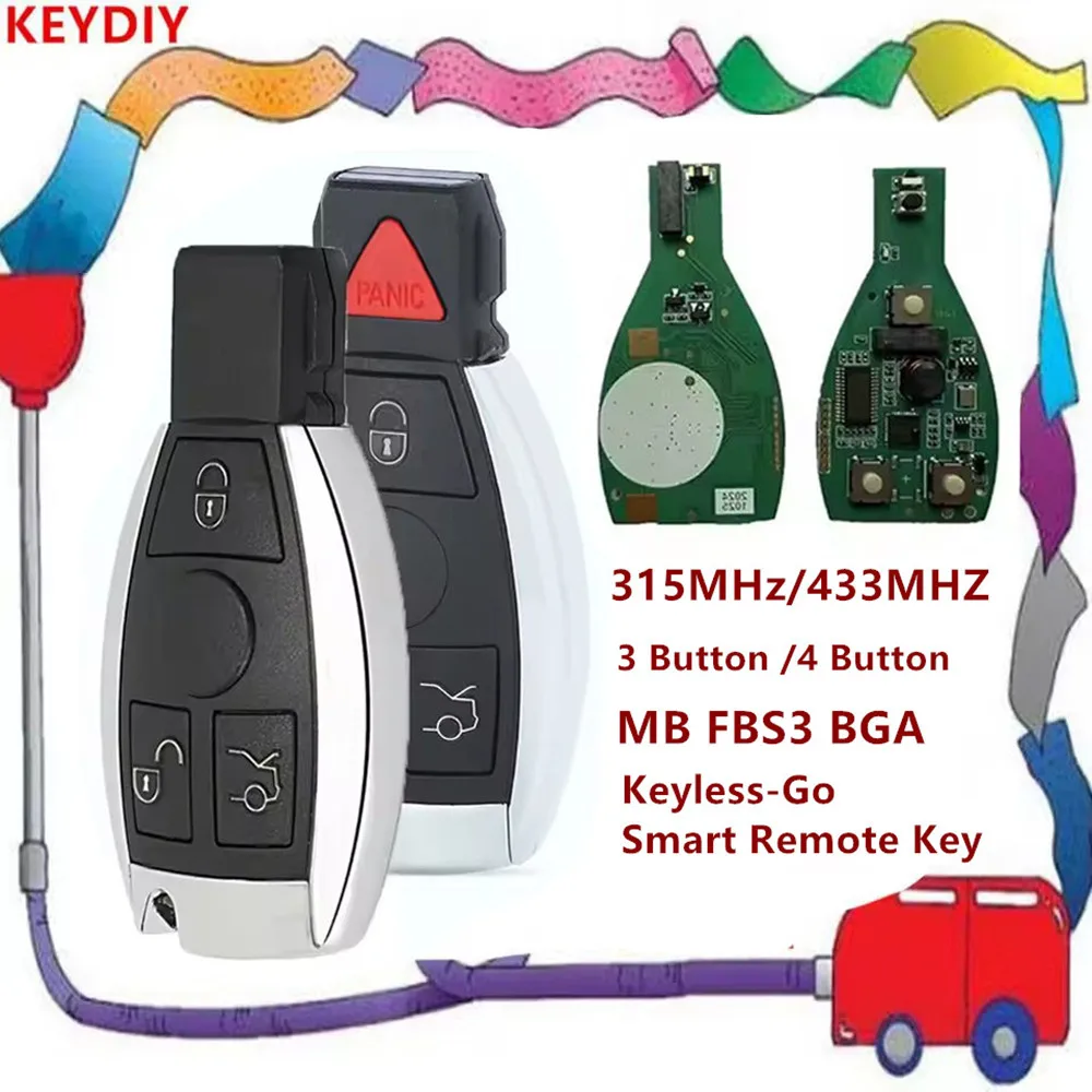KEYDIY Keyless-Go MB FBS3 BGA Smart Remote Key 3/4 Button 315MHz/433MHZ ...