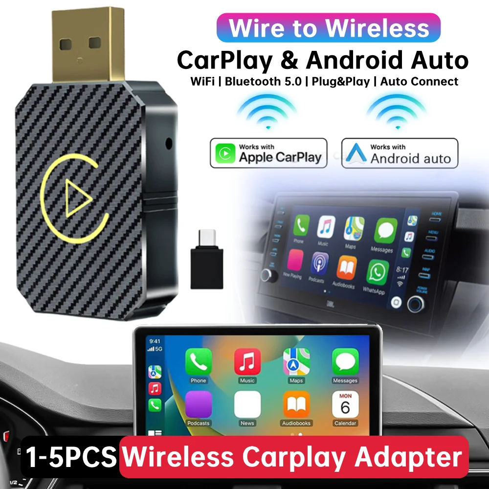 1-5Pcs 2in1 MINI Q1M Wireless CarPlay Android Auto Adapter BT5.0 WiFi ...