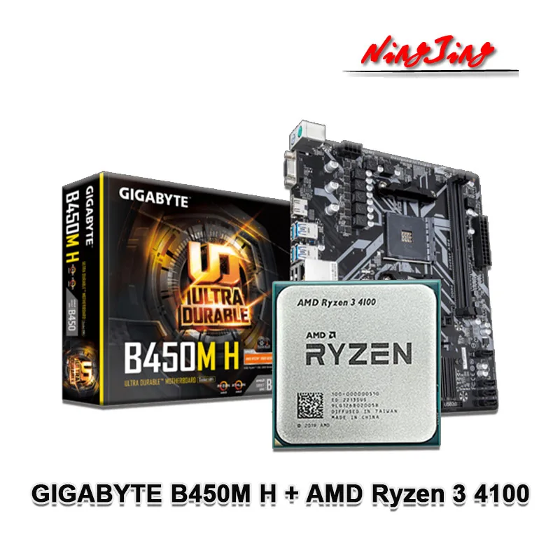 AMD Ryzen 3 4100 R3 4100 CPU + Conjunto de Placa Mãe GIGABYTE B450M H ...