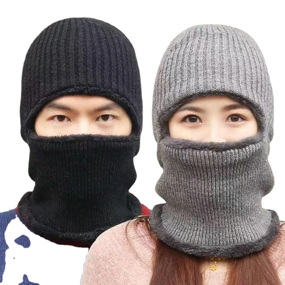 코랄 플리스 겨울용 비니 모자 남성용 모자 스카프 따뜻한 통기성 양모 니트 발라클라바 여성용 더블 레이어 보호 캡스컬리스