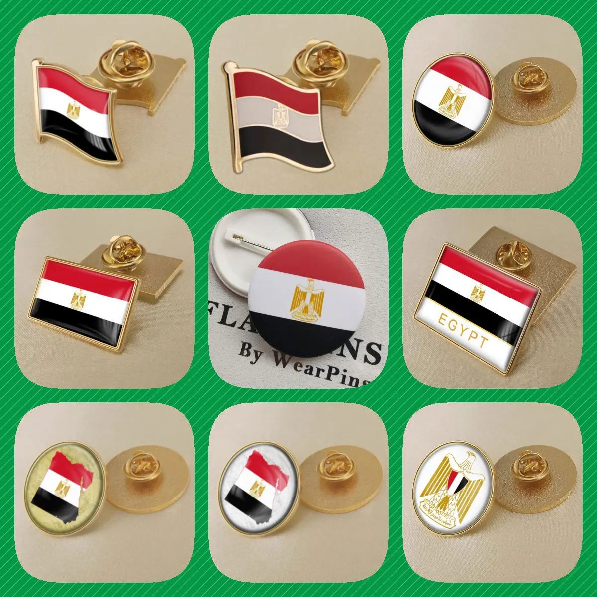 Egypt-Egyptian-Map-Flag-National-Emblem-National-Flower-Brooches-Badges ...
