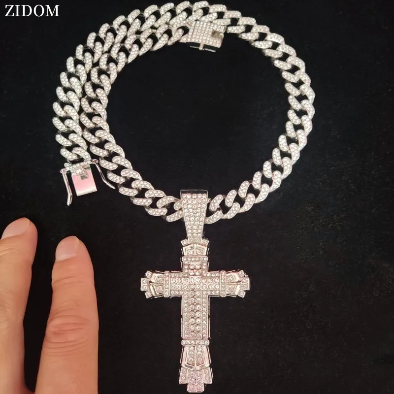 Collar-con-colgante-de-Cruz-de-Hip-Hop-para-hombre-cadena-cubana-Iced ...