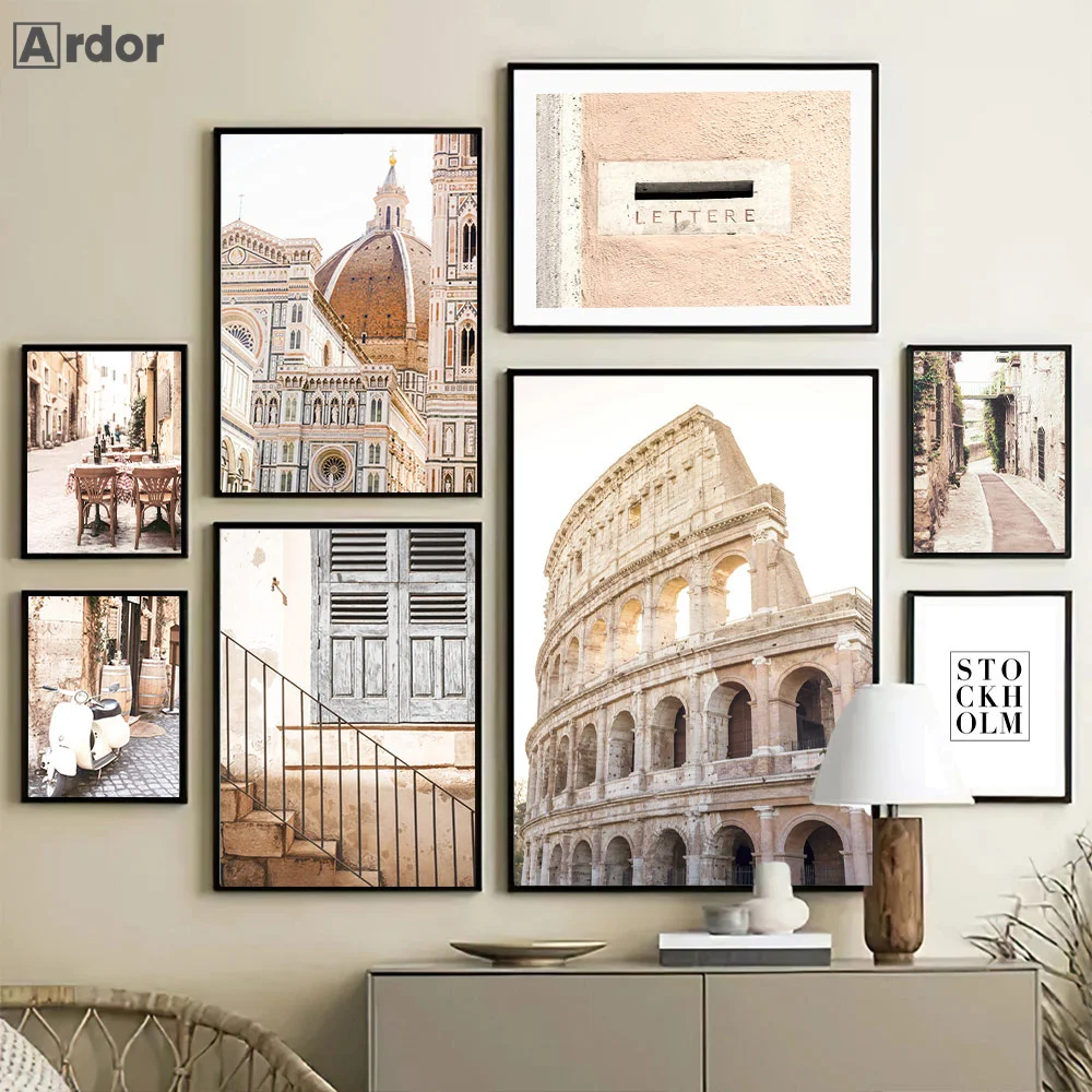 Italy-Town-Rome-Architecture-Street-Poster-Motorcycle-Window-Canvas-Art ...