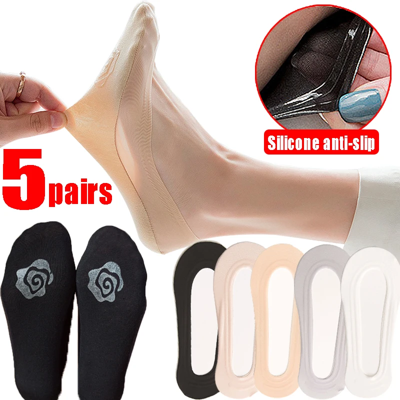 Spring-Summer-Thin-Sock-Women-Slippers-Silicone-Antiskid-Ice-Silk-Ankle ...
