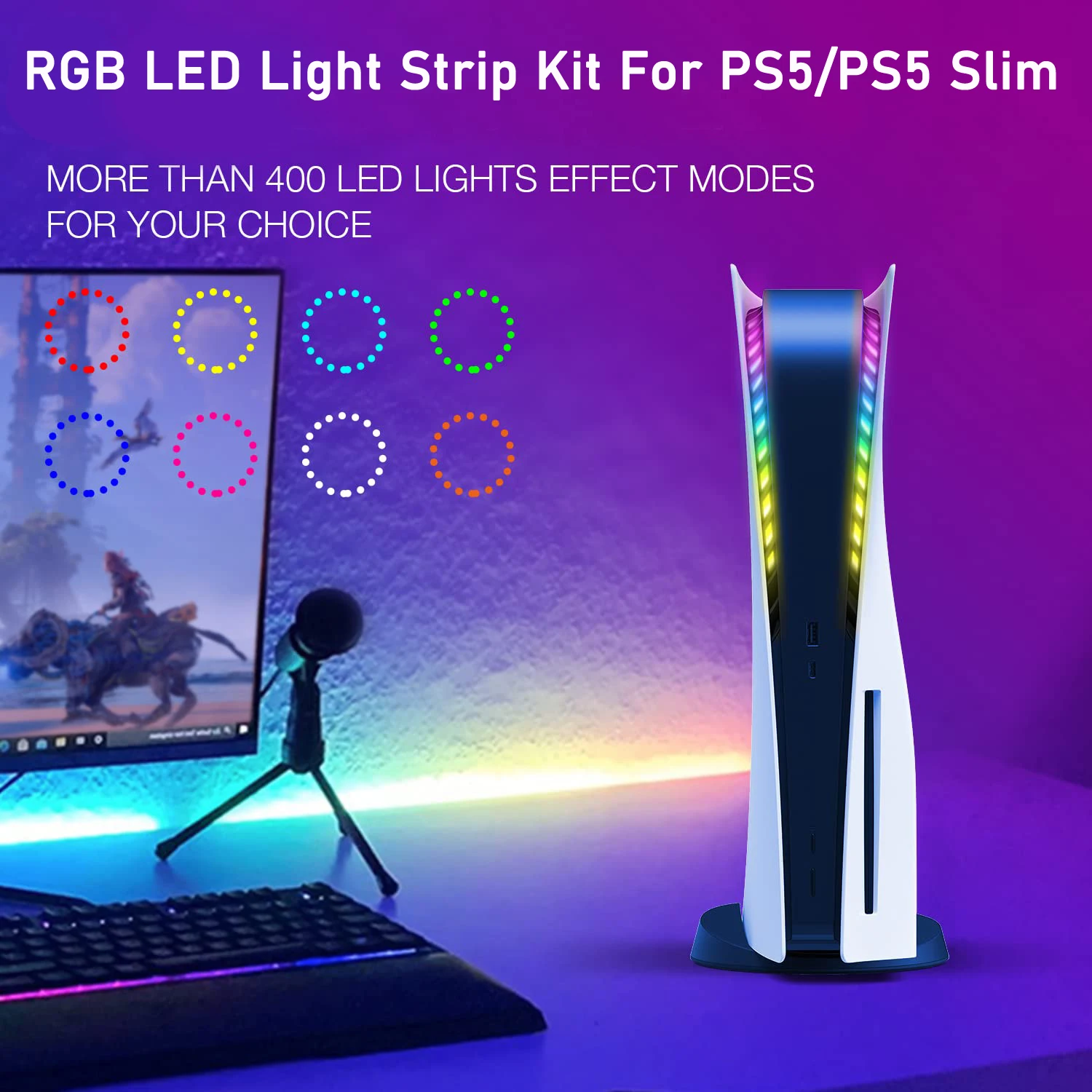 Tira de luces LED RGB para PS5/PS5, Kit de anillo de luz de tira Led ...
