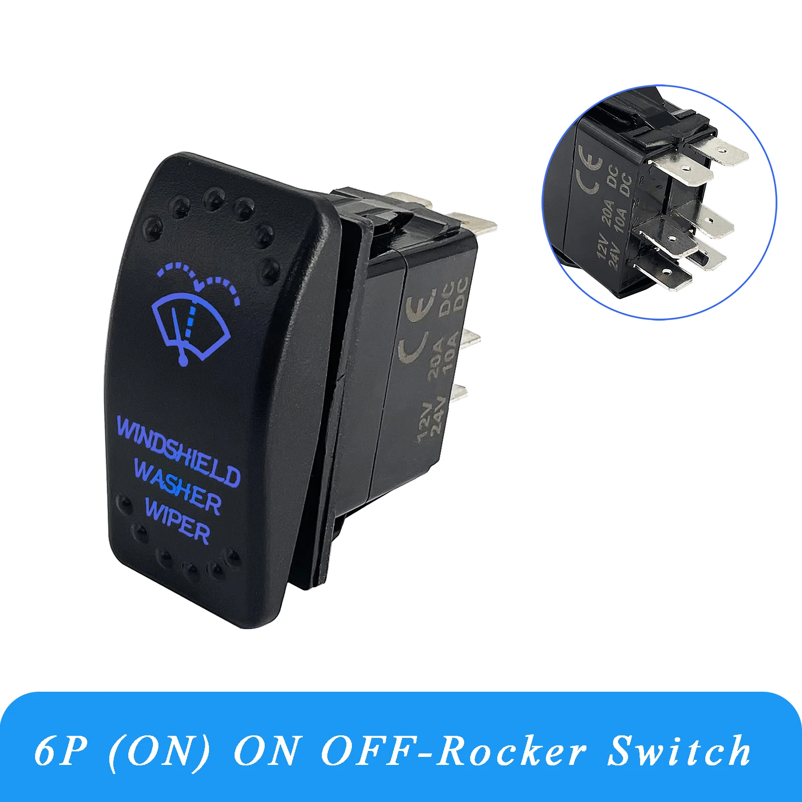 Blue Led Windshield Washer Wiper Momentary Rocker Switch 6Pin (ON) ON ...
