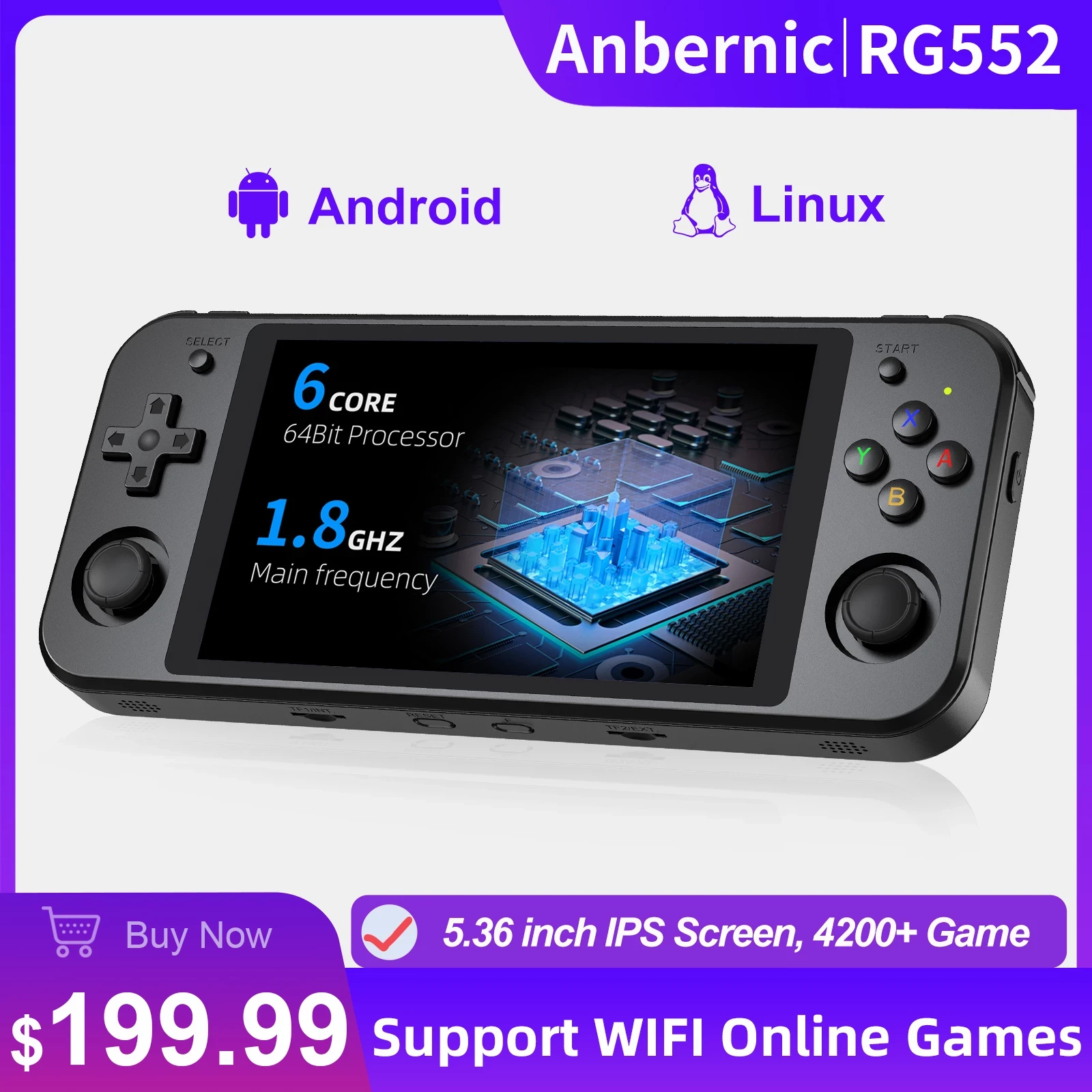 Anbernic Rg552 Dual System Handheld Console 4200 Retro Games 5.36" Ips ...
