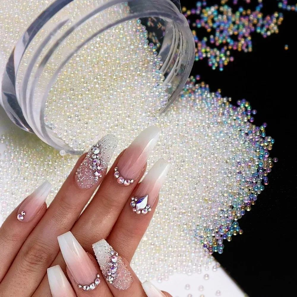 Holographic-Clear-Crystal-Glass-Balls-Nail-Decoration-Mini-Caviar-Beads ...
