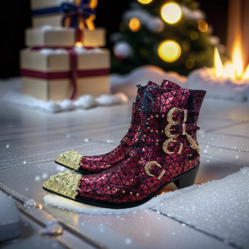 Men-s-boots-Spike-Decoration-Cowhide-Rivet-Triangle-pattern-Luxurious ...