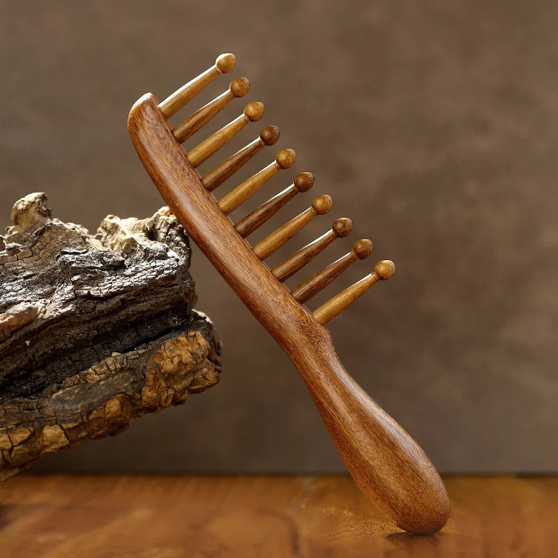 Natural Wooden Comb Meridian Massage Anti-static No-snags Wide Tooth ...