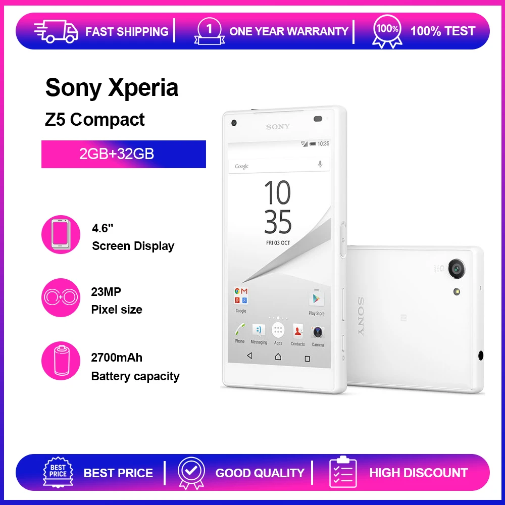 Original Sony Xperia Z5 Compact 4G E5823 Unlocked Mobile Cell Phone ...