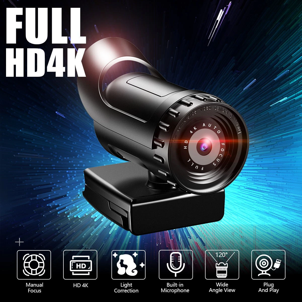 Webcam 4K Full HD Mini Camera with Microphone 60fps USB Web Cam for ...