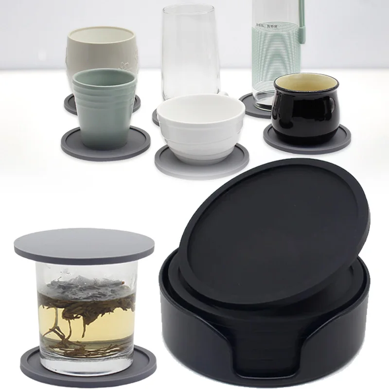 6Pcs 10cm Silicone Coasters Round Heat Resistant Rubber Tea Cup Mat ...