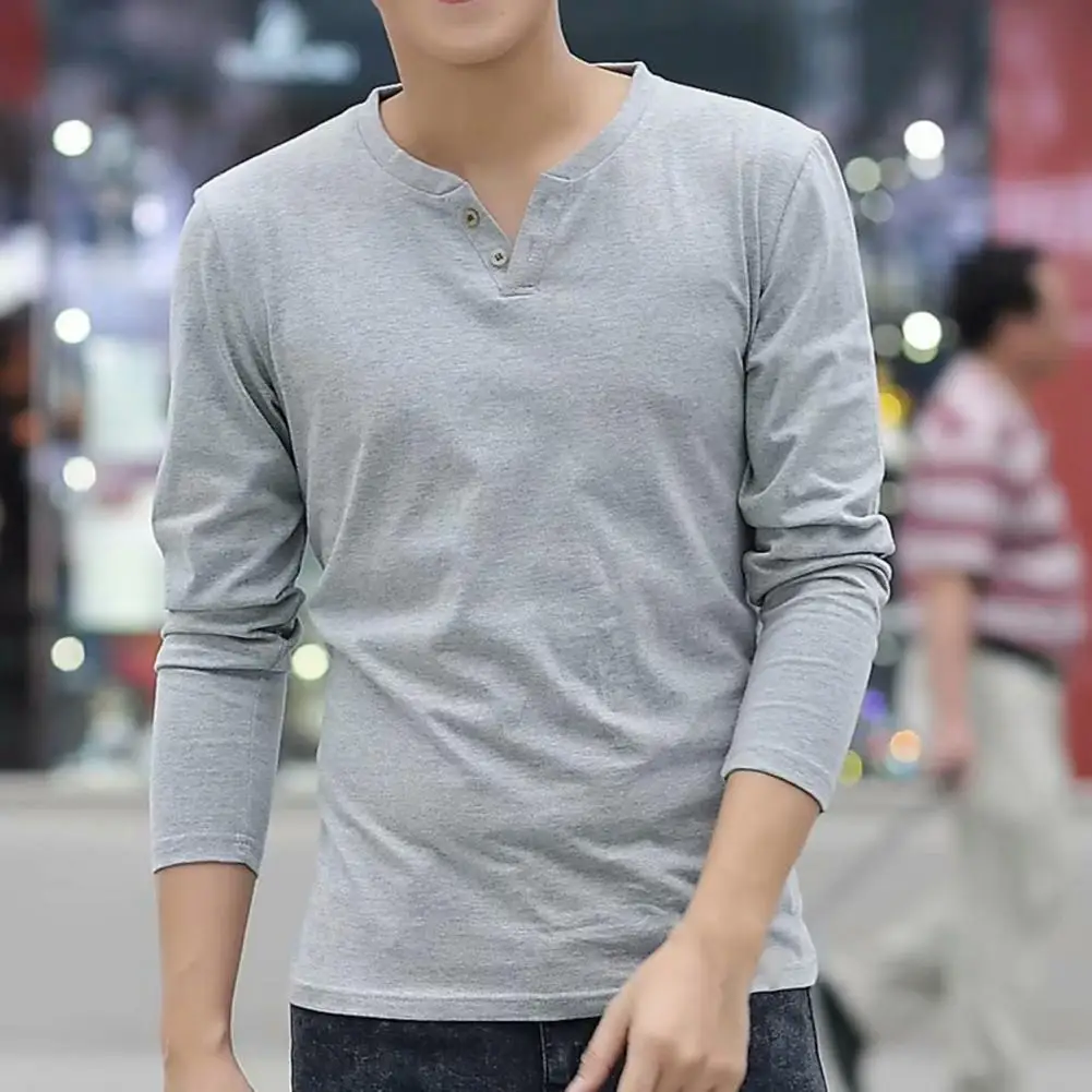 Fashion Men T-shirt Plain Solid Basic Tees Shirt Cotton Long Sleeve ...