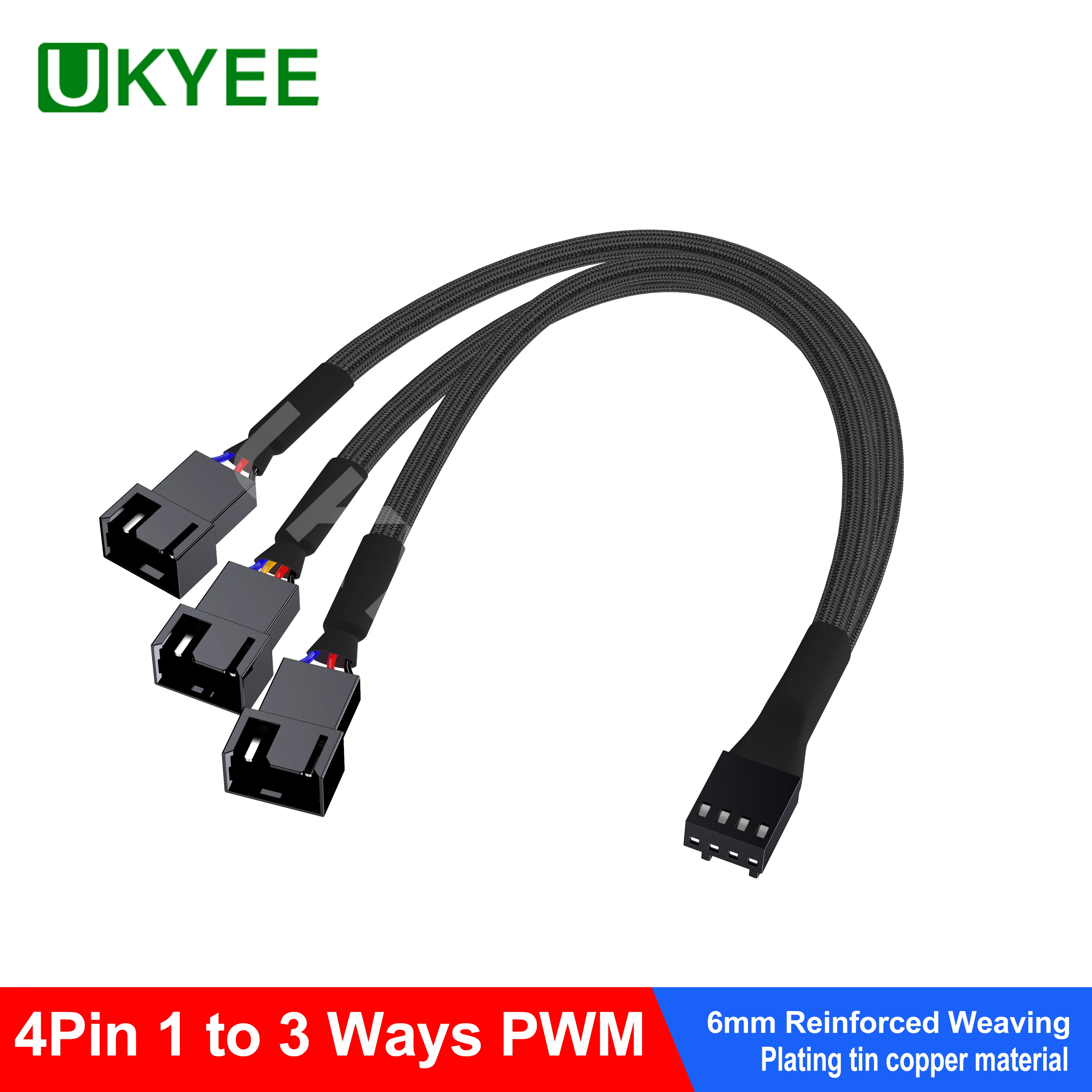 UKYEE-4Pin-1-to-3-Ways-PWM-Fan-Splitter-Cable-Black-Sleeved-Fan-Power ...