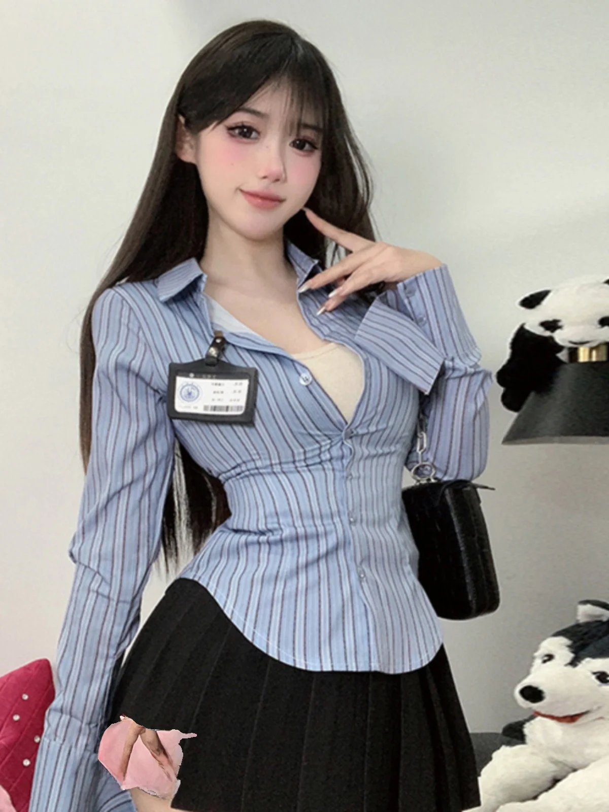 Gege-s-Online-Celebri-Girl-Preppy-Stripe-Waist-Hugging-Long-sleeve ...