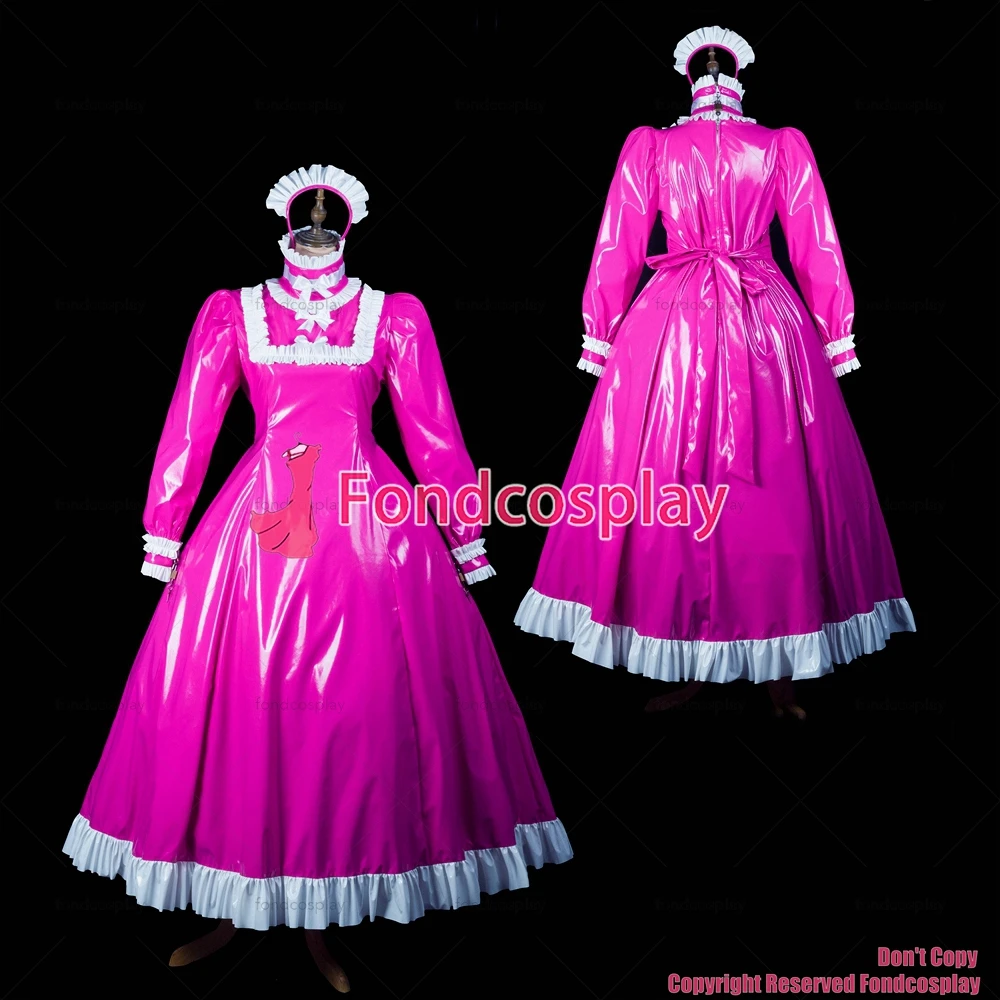 Fondcosplay erwachsene sexy kreuz dressing sissy maid long hot rosa pvc kleid abschließbar ...