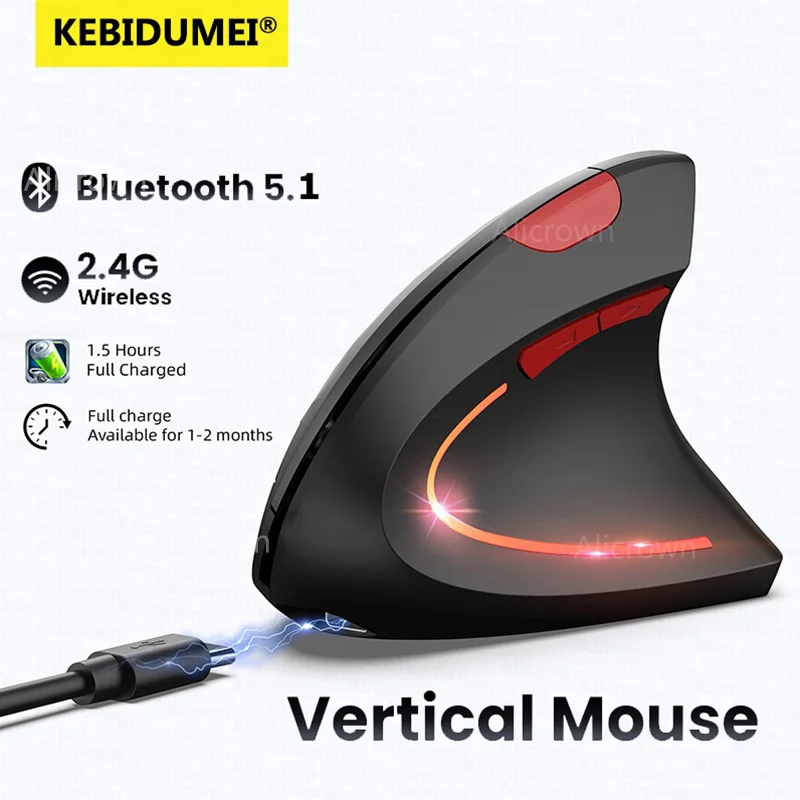 Rato vertical sem fio bluetooth5.0 2.4g ratos ergonômicos 4000dpi 6d ...