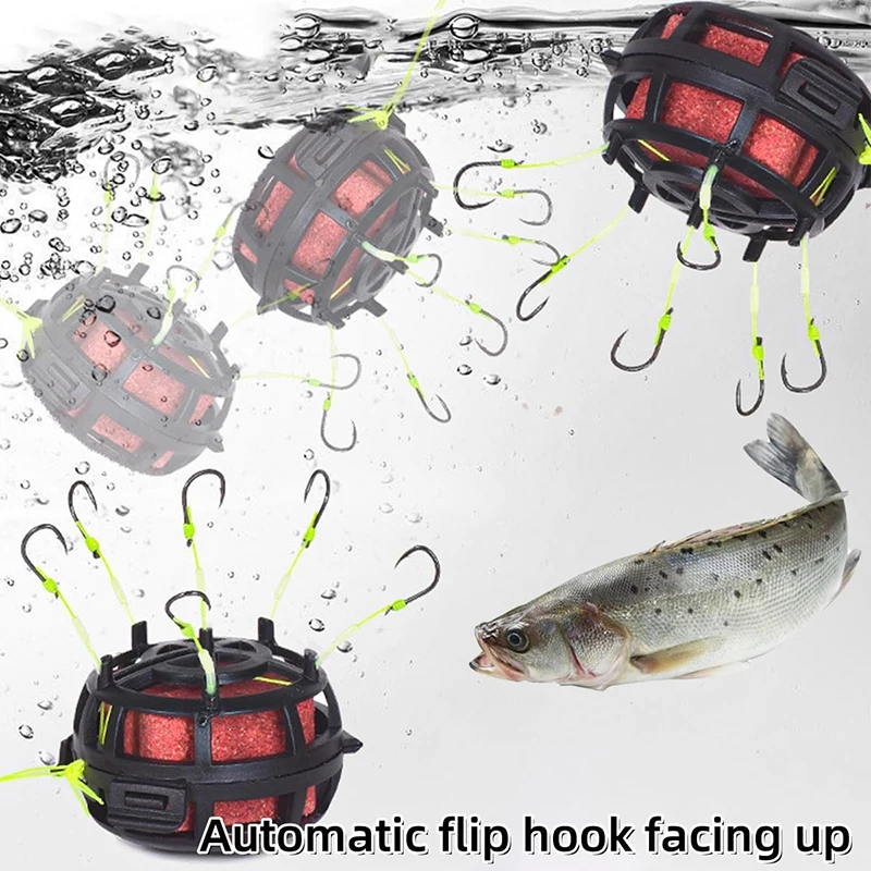 6 Hook Square Shape Fishing Bait Cage Anti Winding Carbon Steel String ...