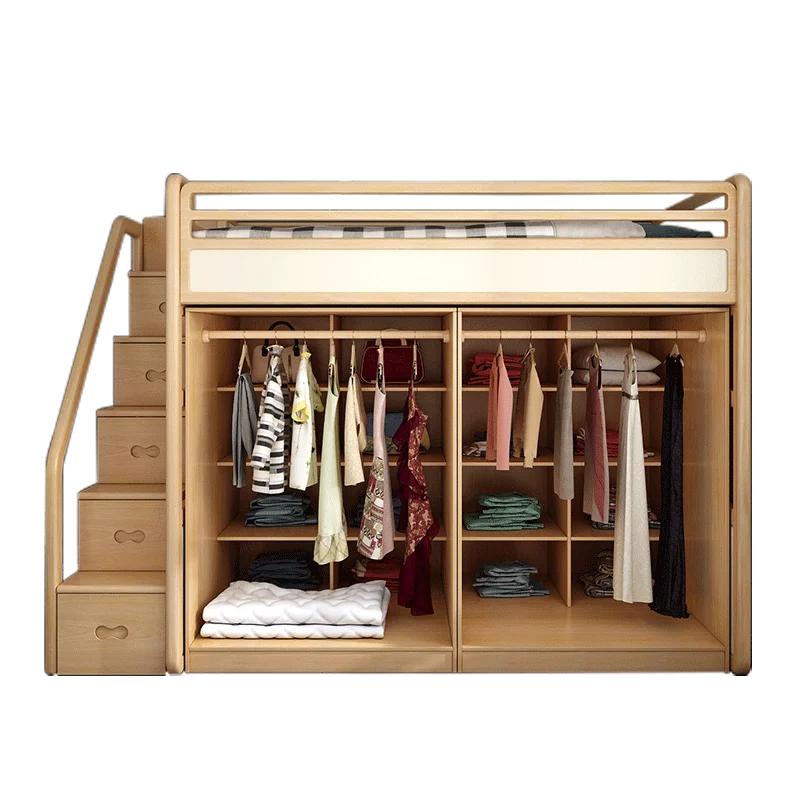 Solid-Wood-Bed-Multifunctional-Solid-Wood-Bed-with-Wardrobe-High-and ...