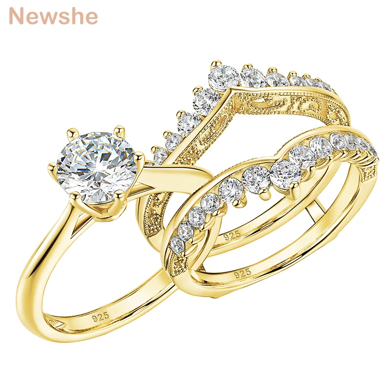 Newshe 2 Carat Bridal Ring Set For Women Yellow Gold Round Cut Aaaaa ...